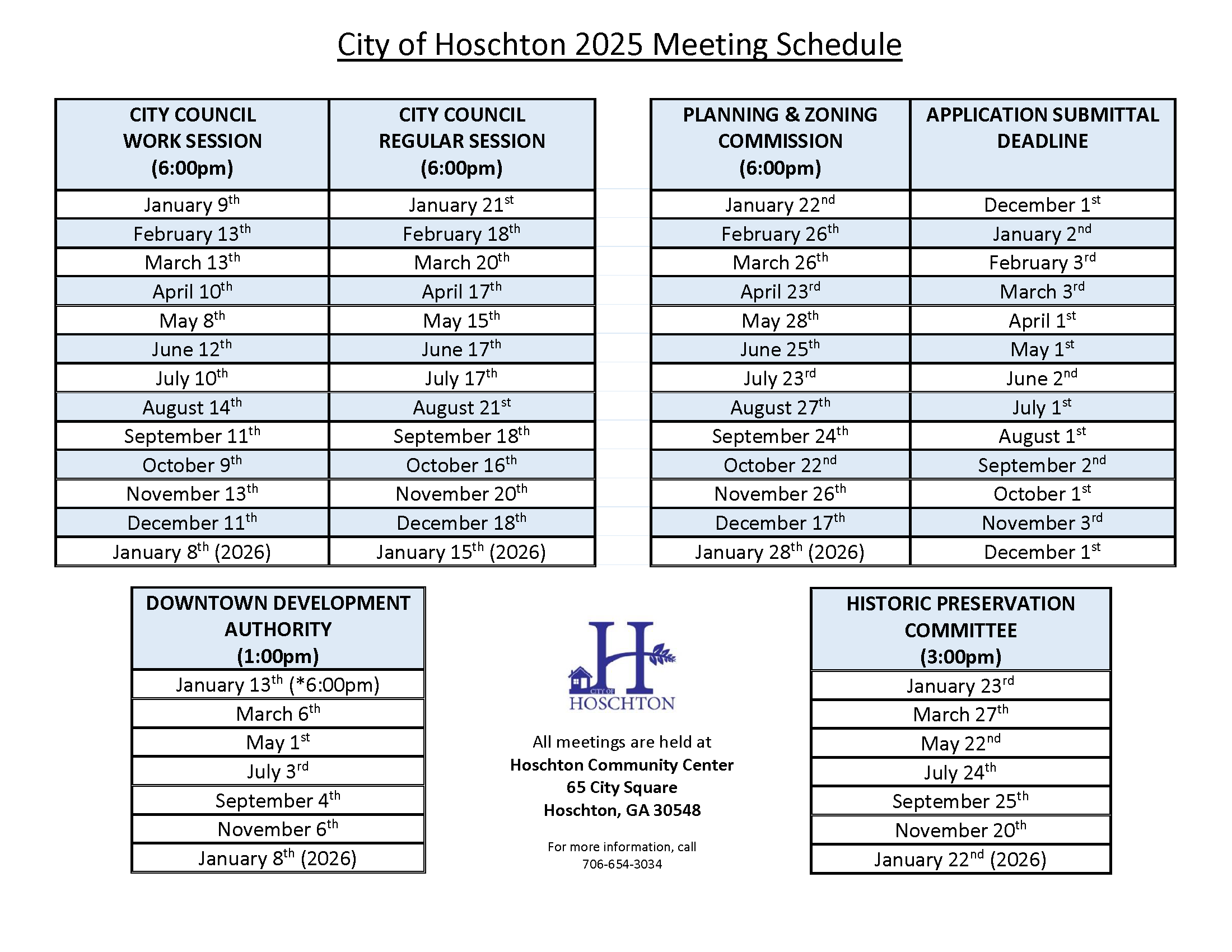 Council Meeting Schedule | Hoschton Georgia